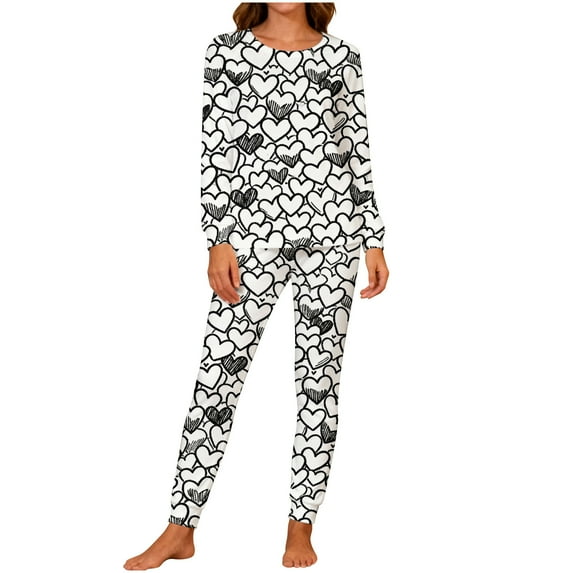 GNFQXSS V-Day Couples Pajama Set Line Heart Design Long Sleeve Crew ...