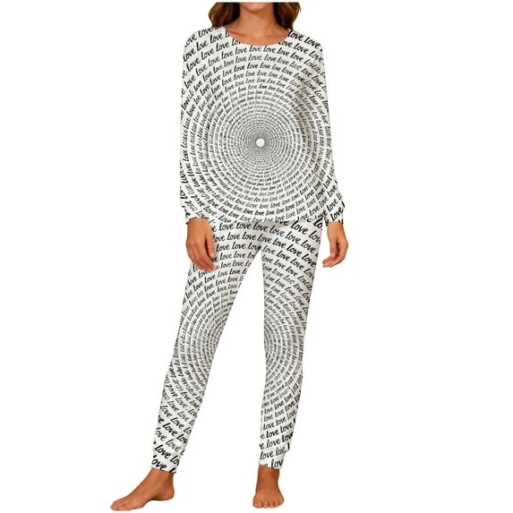 GNFQXSS V-Day Couples Pajama Set Line Heart Design Long Sleeve Crew ...