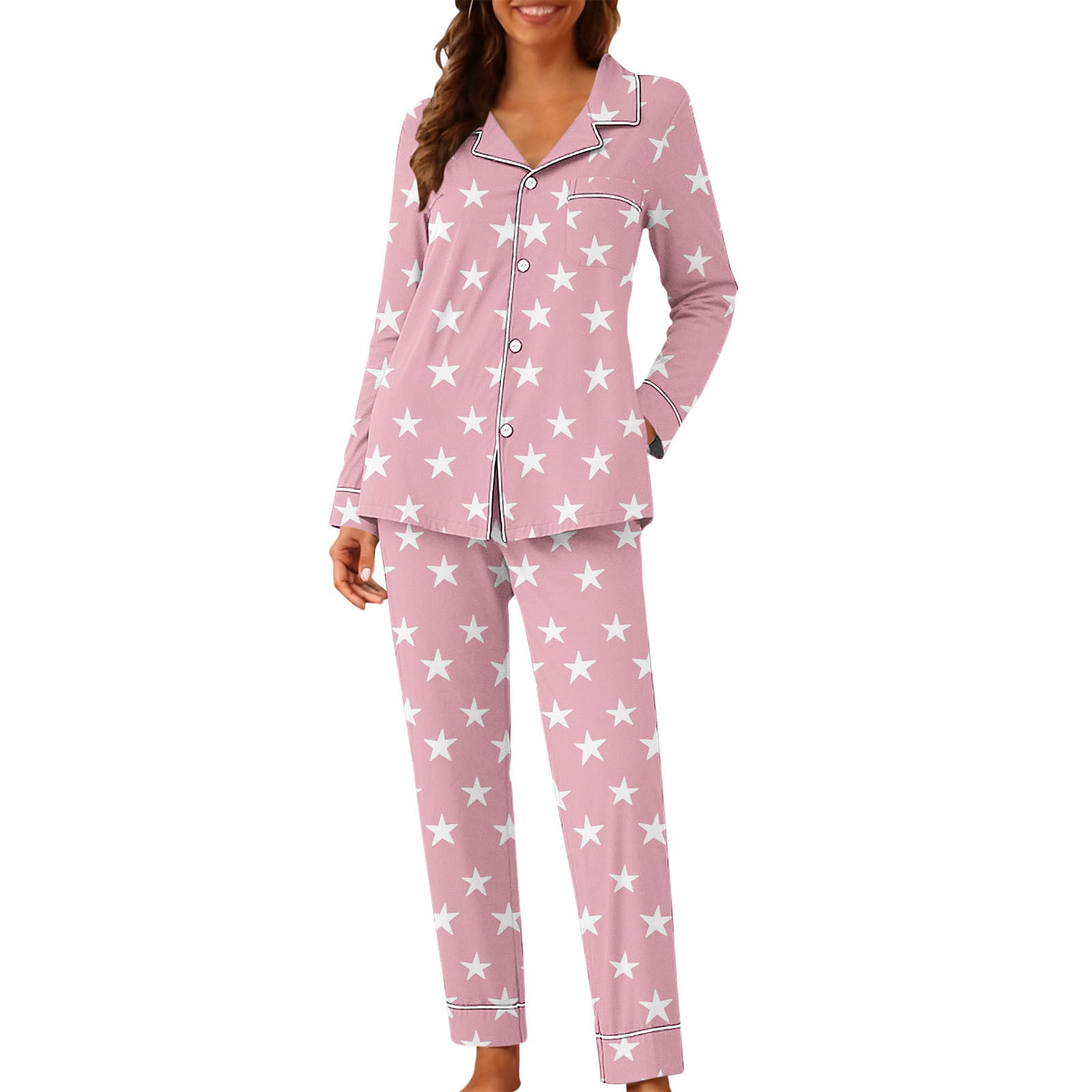 GNFQXSS V-Day Pajama Set Polka Dot Pattern Long Sleeve V Neck Pullover ...