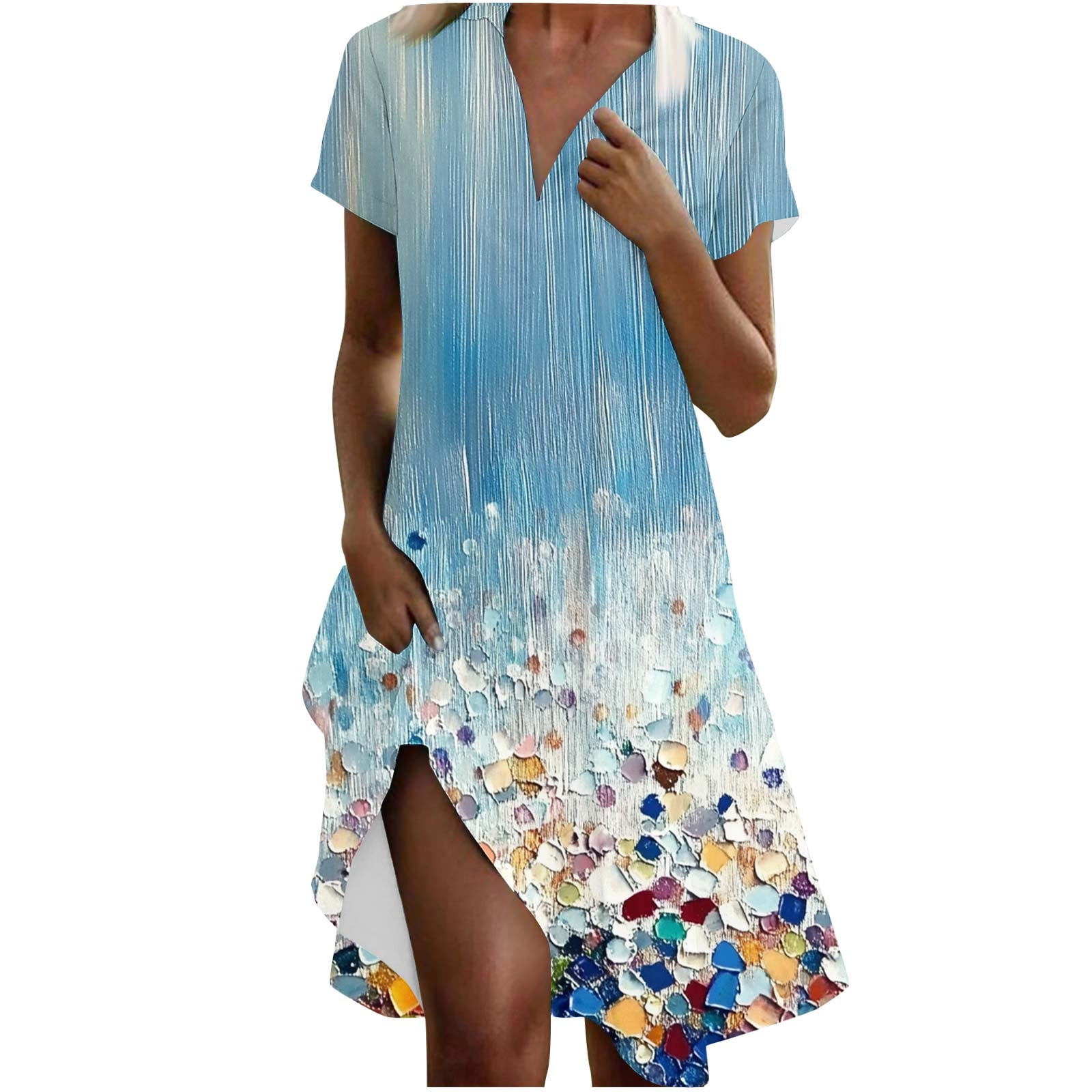 GNFQXSS Women's Printed Collared Short Sleeve Mini Dress Pull On ...