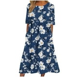 GNFQXSS Women's Printed Short Sleeve Square Neck Midi Dress Pull On ...