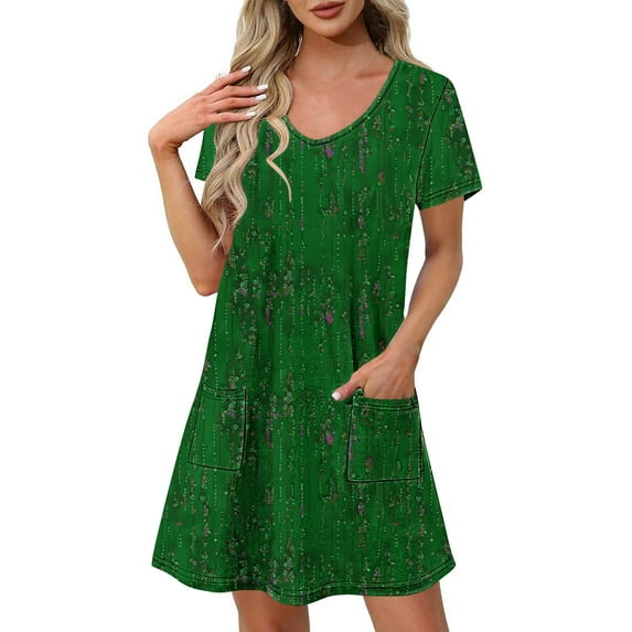 GNFQXSS Women's Printed Short Sleeve Square Neck Mini Dress Pull On ...