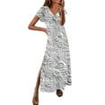 GNFQXSS Women's Printed Short Sleeve V Neck Maxi Dress Pull On Stylish ...
