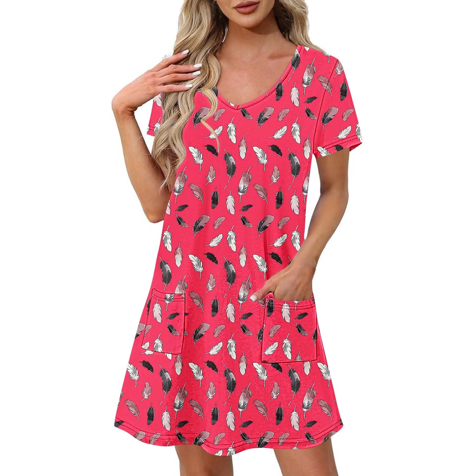 GNFQXSS Women's Printed Short Sleeve V Neck Mini Dress Pull On ...