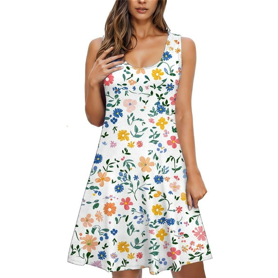 GNFQXSS Women's Printed Square Neck Strap Mini Dress Pull On Elegant ...