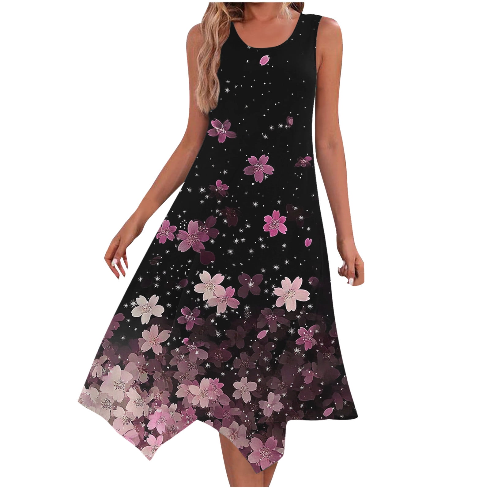 GNFQXSS Women's Printed Strap Maxi Dress Pull On Breathable Summer ...