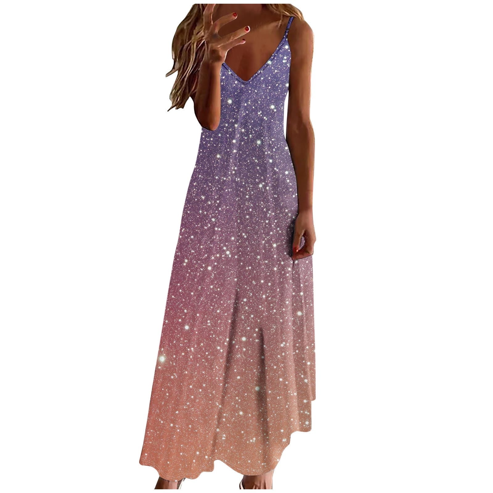 GNFQXSS Women's Printed Strap Maxi Dress Pull On Elegant Party Event ...