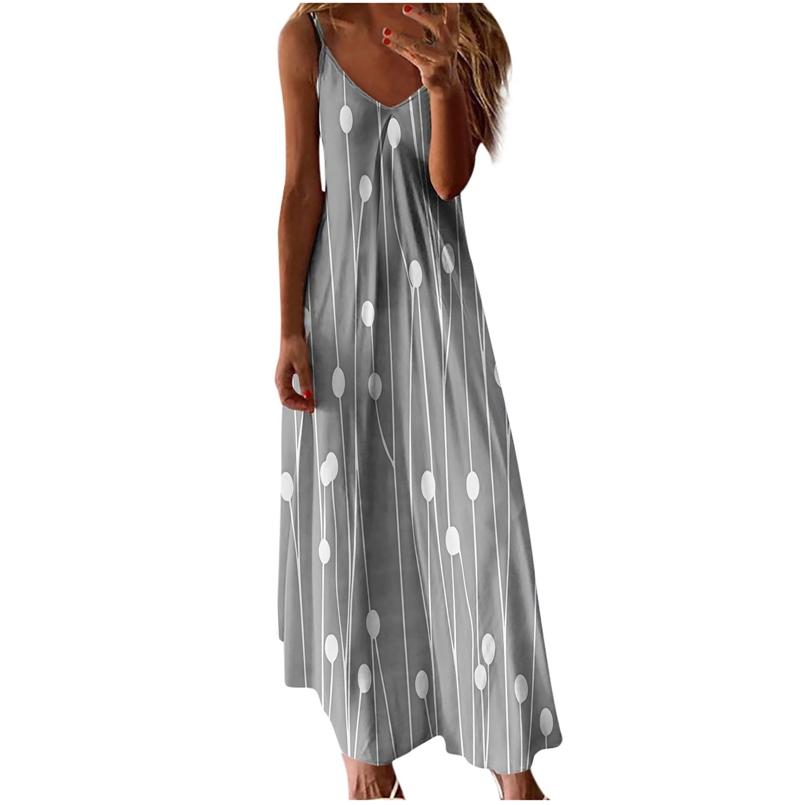 GNFQXSS Women's Printed Strap Maxi Dress Pull On Lightweight Indoor ...