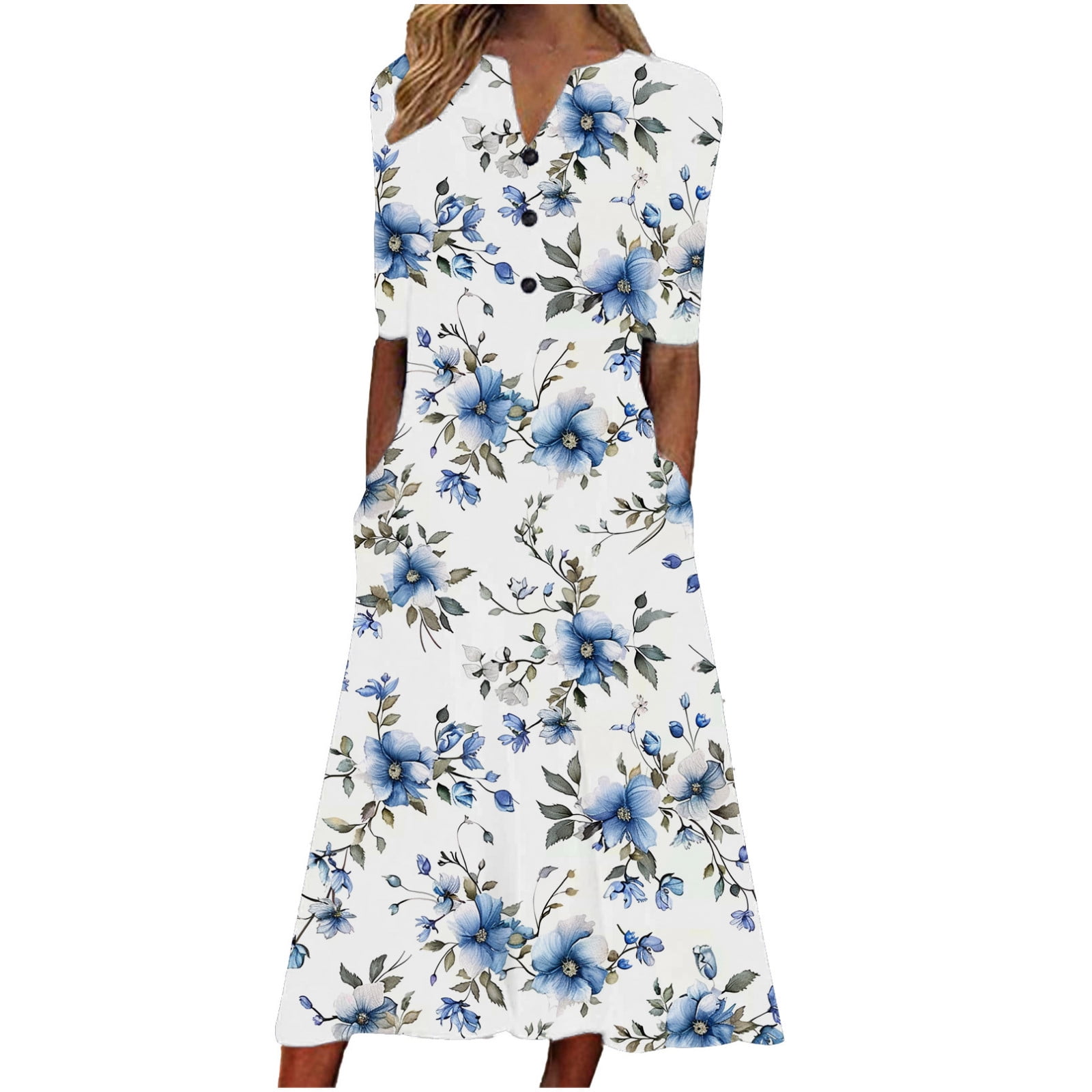 GNFQXSS Women's Printed Strap Midi Dress Pull On Lightweight Casual ...