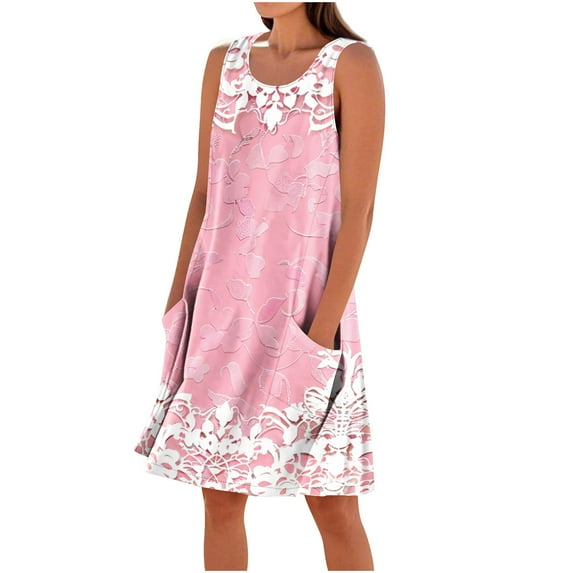 GNFQXSS Women's Printed Strap Mini Dress Pull On Comfortable Outdoor ...