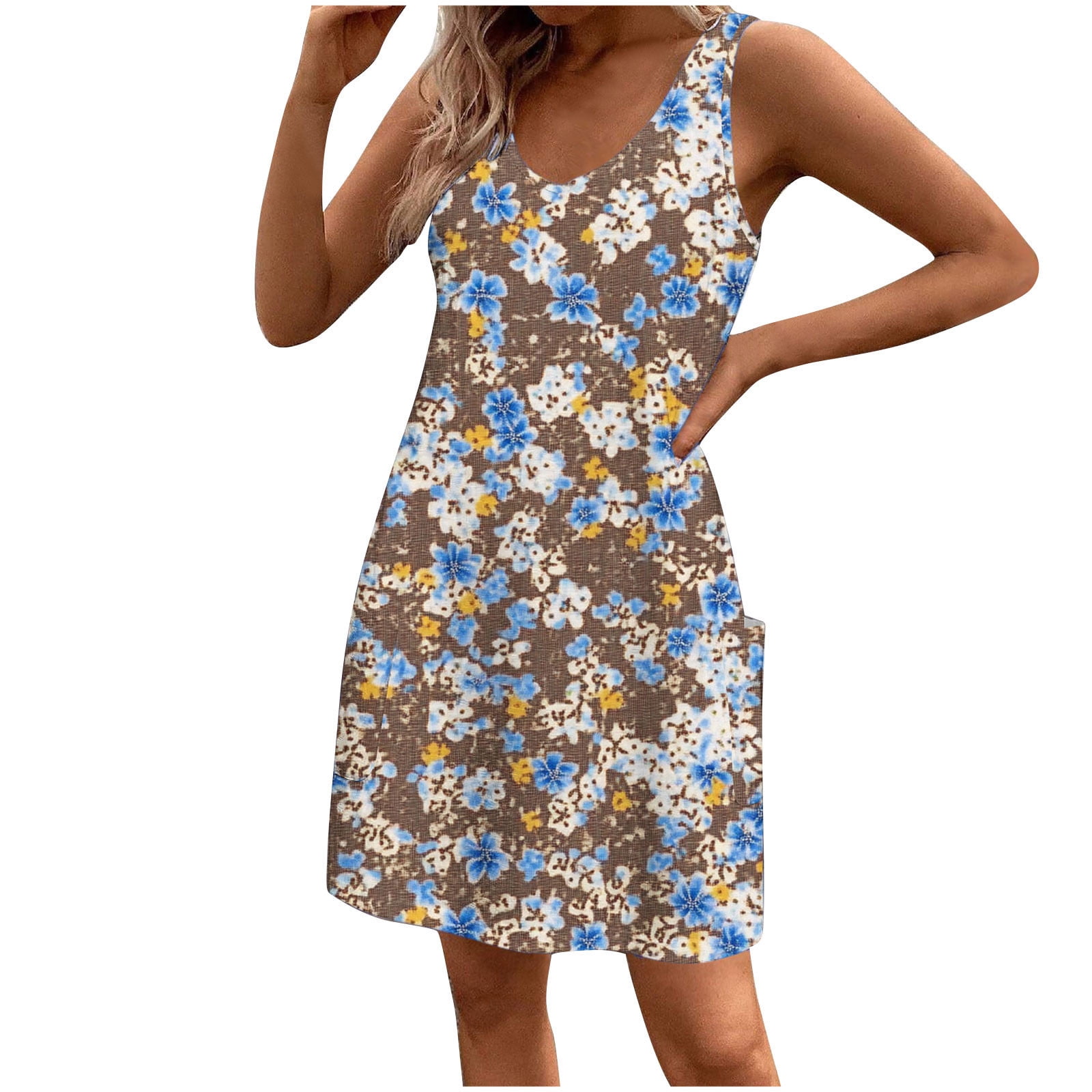 GNFQXSS Women's Printed Strap Mini Dress Pull On Comfortable Outdoor ...