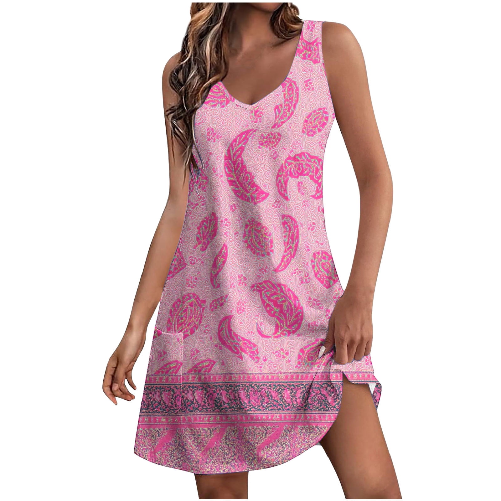 GNFQXSS Women's Printed Strap Mini Dress Pull On Comfortable Outdoor ...