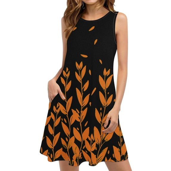 GNFQXSS Women's Printed Strap Mini Dress Pull On Contrast Panel Casual ...