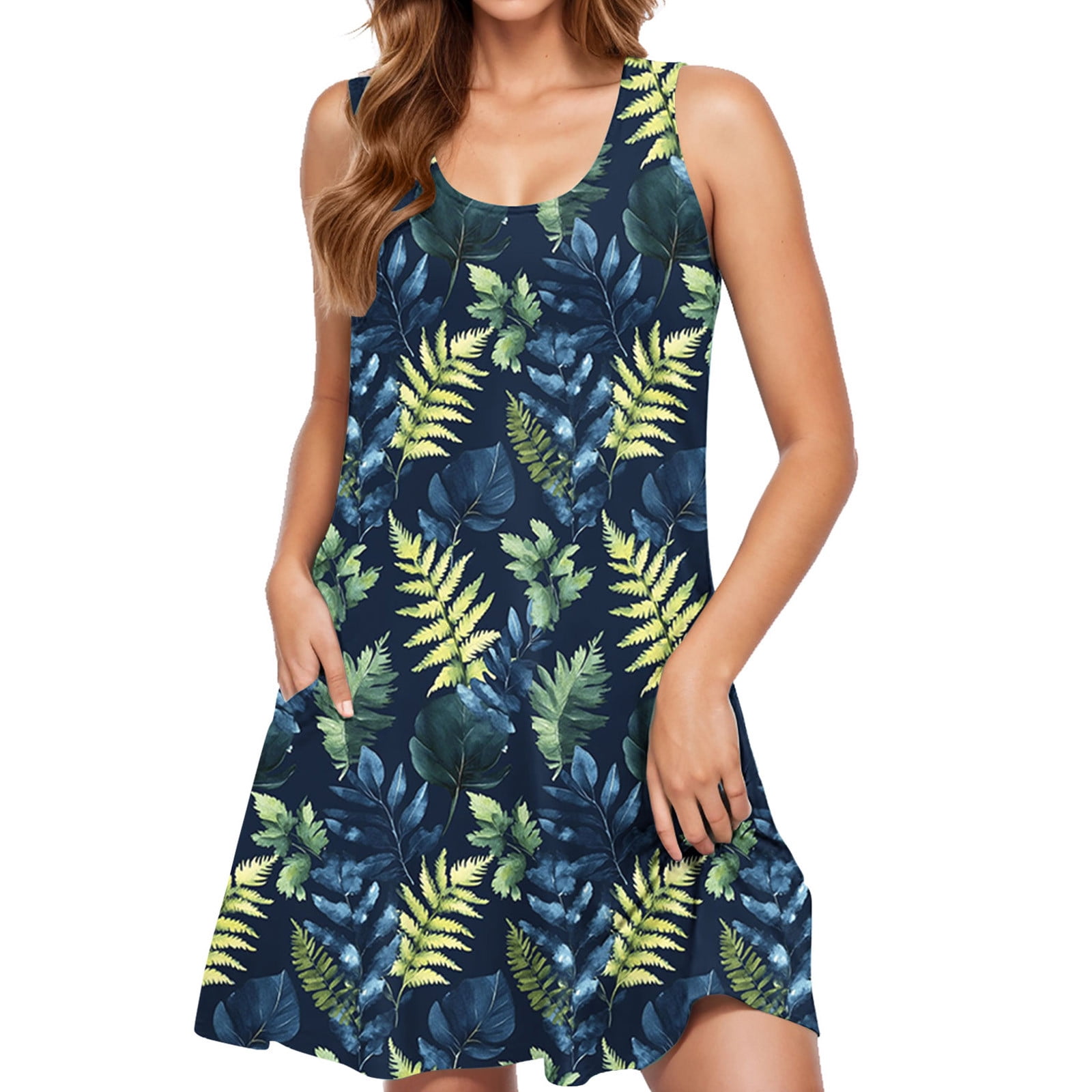 GNFQXSS Women's Printed Strap Mini Dress Pull On Cute Daily Casual Wear ...