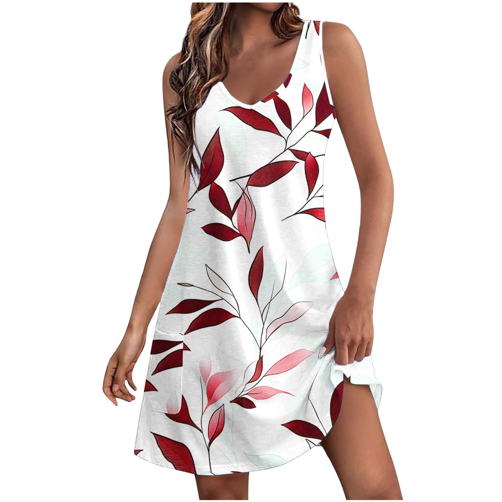 GNFQXSS Women's Printed Strap Mini Dress Pull On Fresh Beach Casual ...