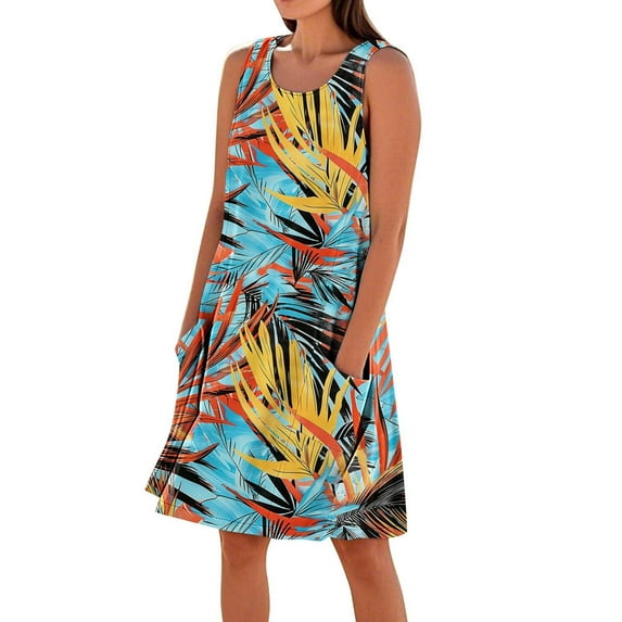 GNFQXSS Women's Printed Strap Mini Dress Pull On Lightweight Beach ...