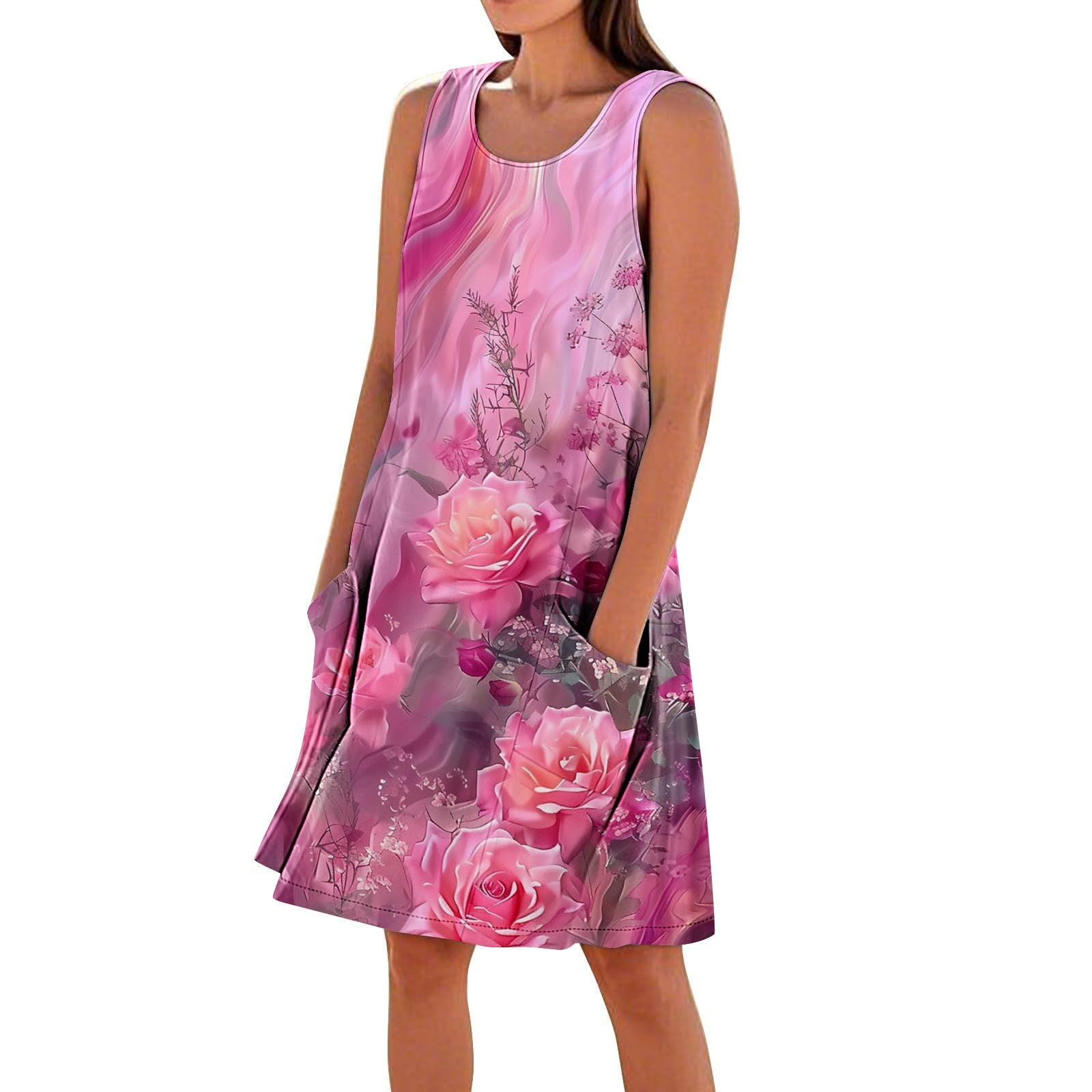 GNFQXSS Women's Printed Strap Mini Dress Pull On Lightweight Beach ...