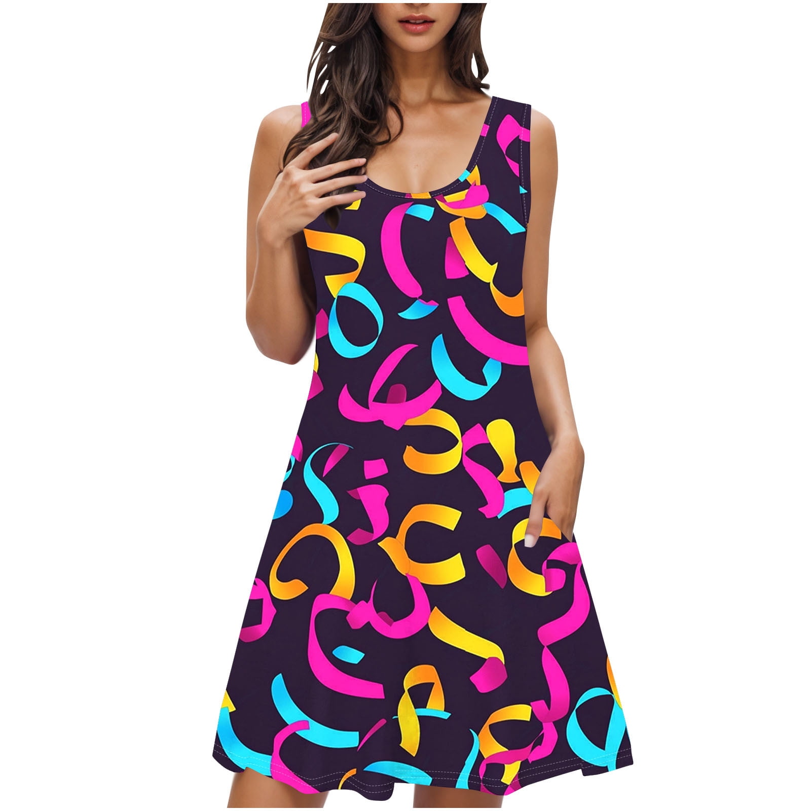 GNFQXSS Women's Printed Strap Mini Dress Pull On Stylish Casual Wear ...