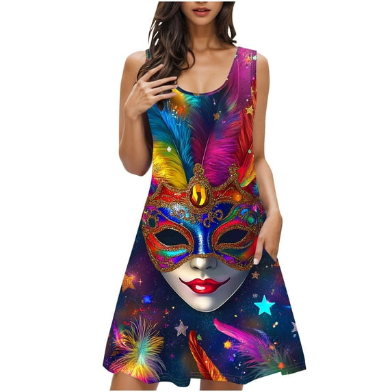 GNFQXSS Women's Printed Strap Mini Dress Pull On Stylish Casual Wear ...