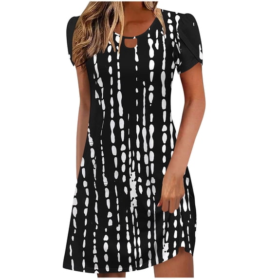 GNFQXSS Women's Short Sleeve Printed Round Neck Mini Dress On ...