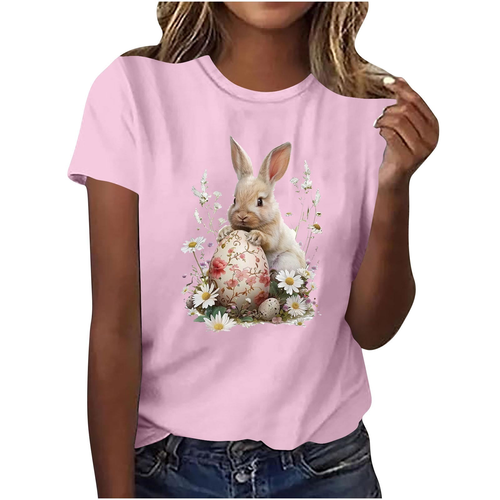 GNFQXSS Womens Easter Shirt Classic Crew Neck Pull On Breathable Tee ...