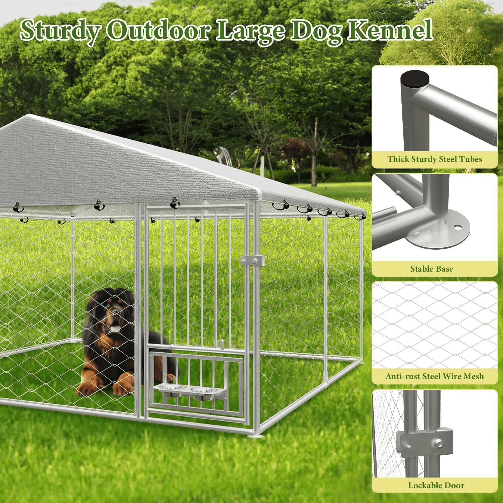 GNIXUU 10X10FT Waterproof Large Dog Kennel, Heavy Duty Outdoor Cage for ...