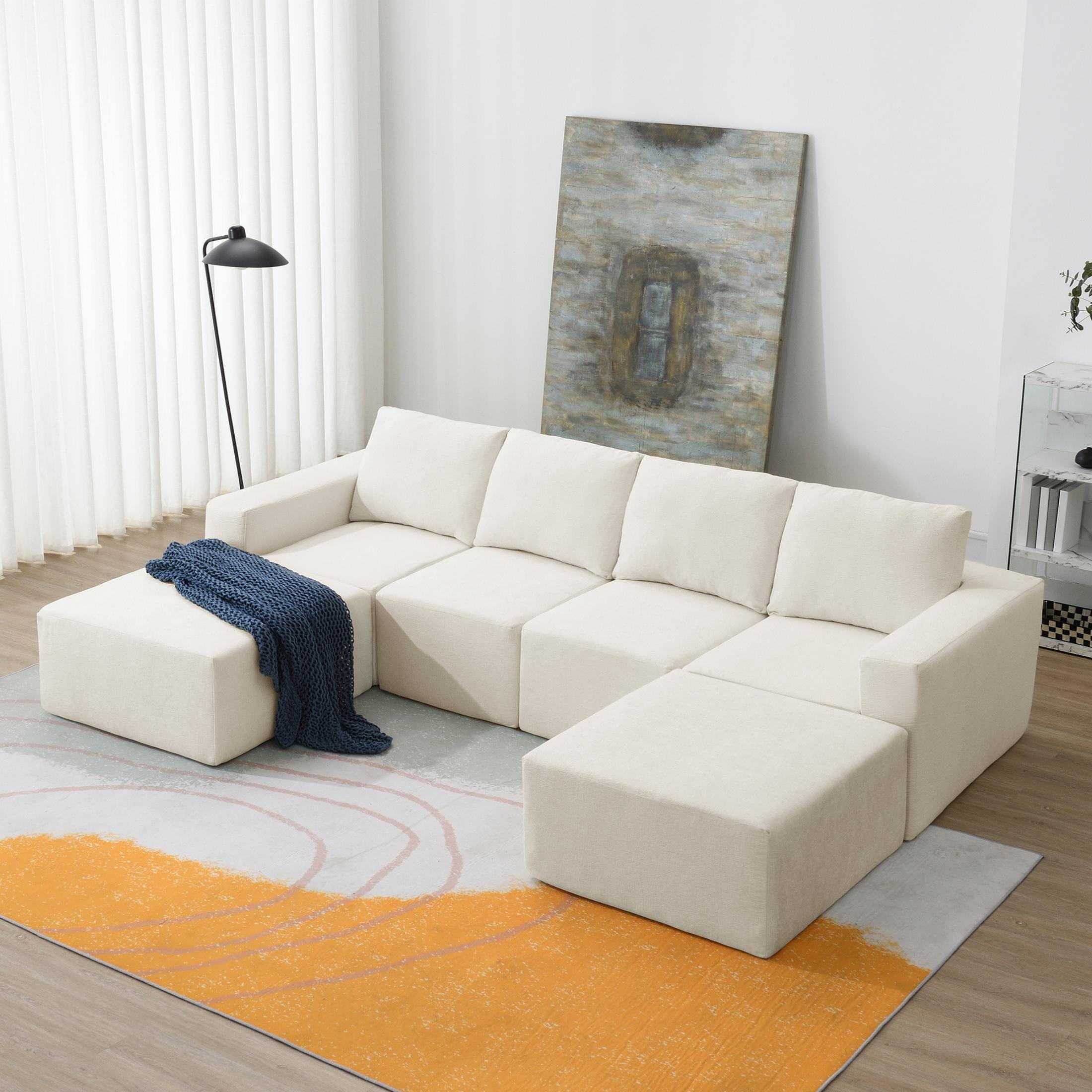 GNIXUU 110" Modular Sectional Sofa，Modern Chenille U Shaped Couch with ...