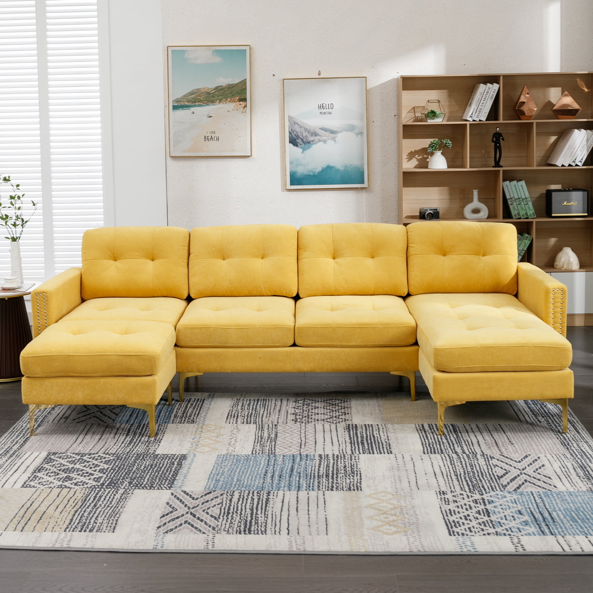 GNIXUU 110" U-Shaped Convertible Sectional Sofa Couch,Modern Velvet L ...
