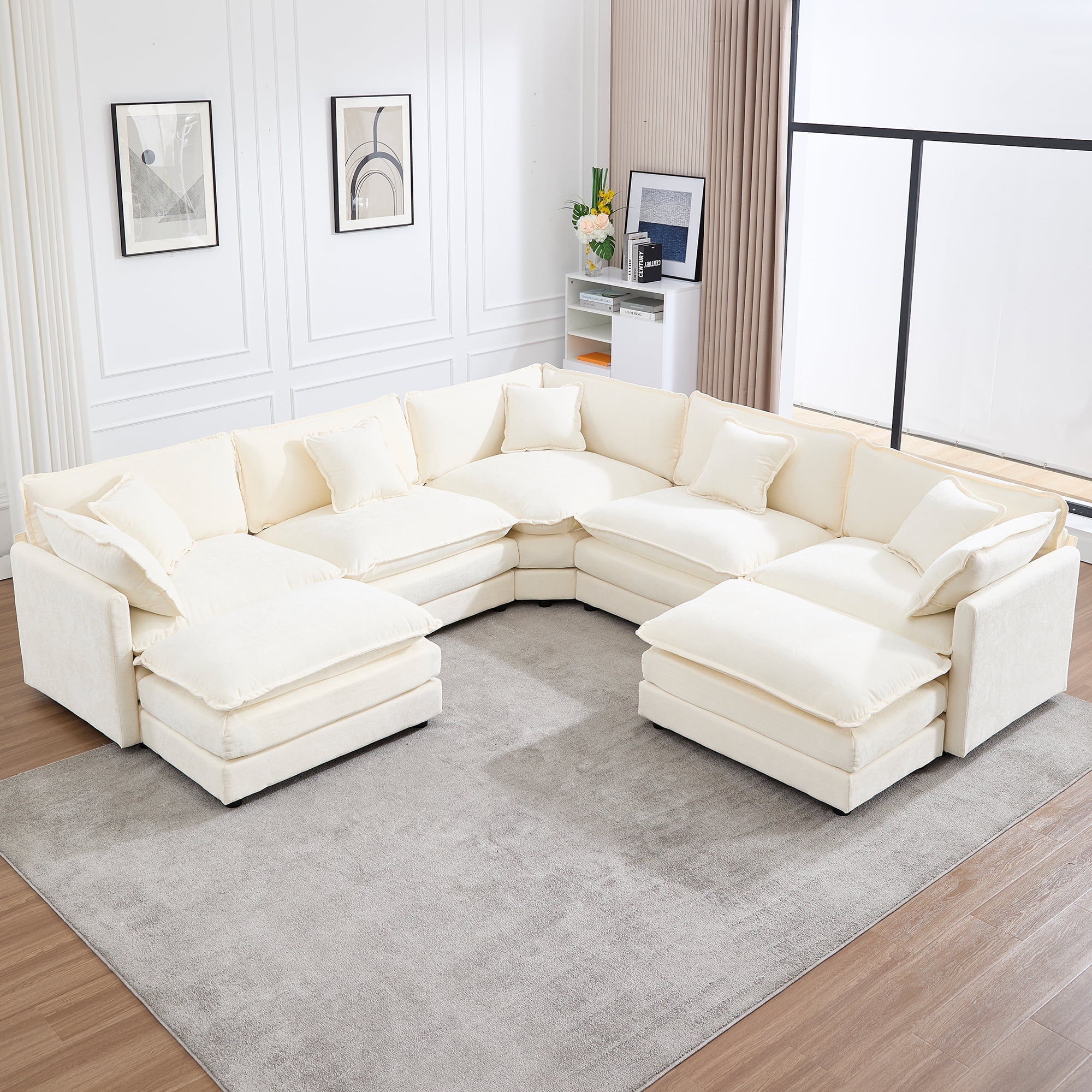 GNIXUU 113.4 " U-Shaped Cloud Couch ,Oversized Sectional Sofa with 2 ...