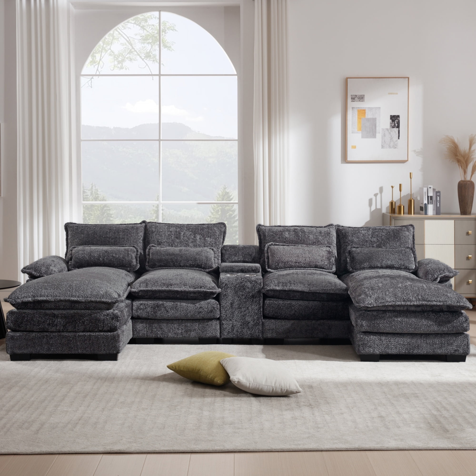 GNIXUU 124.8" U Shaped Cloud Couch with Chaise for Sleeper, Modern ...