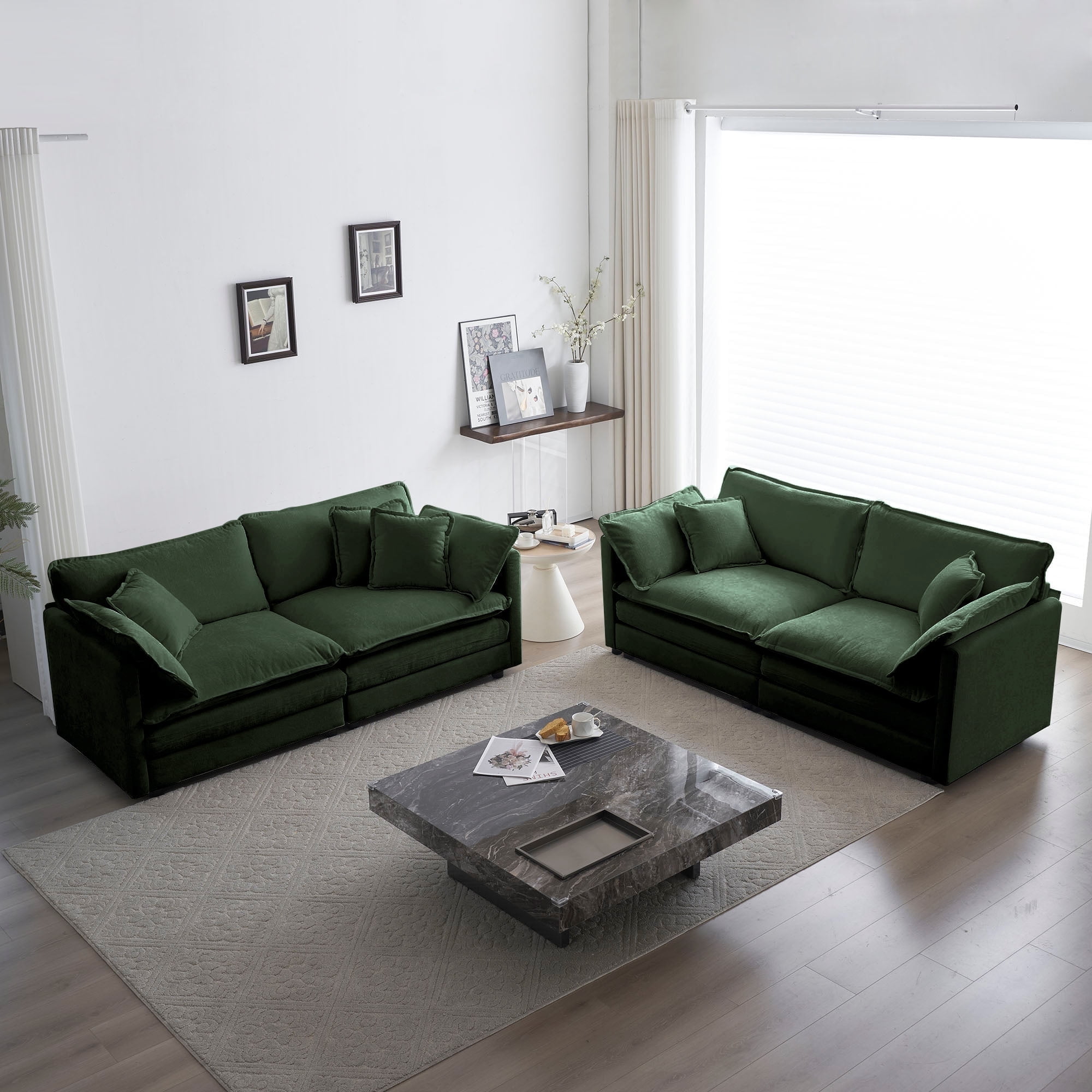 GNIXUU 2 Piece Chenille Cloud Couches Set,2 Piece Modern Loveseat Green ...