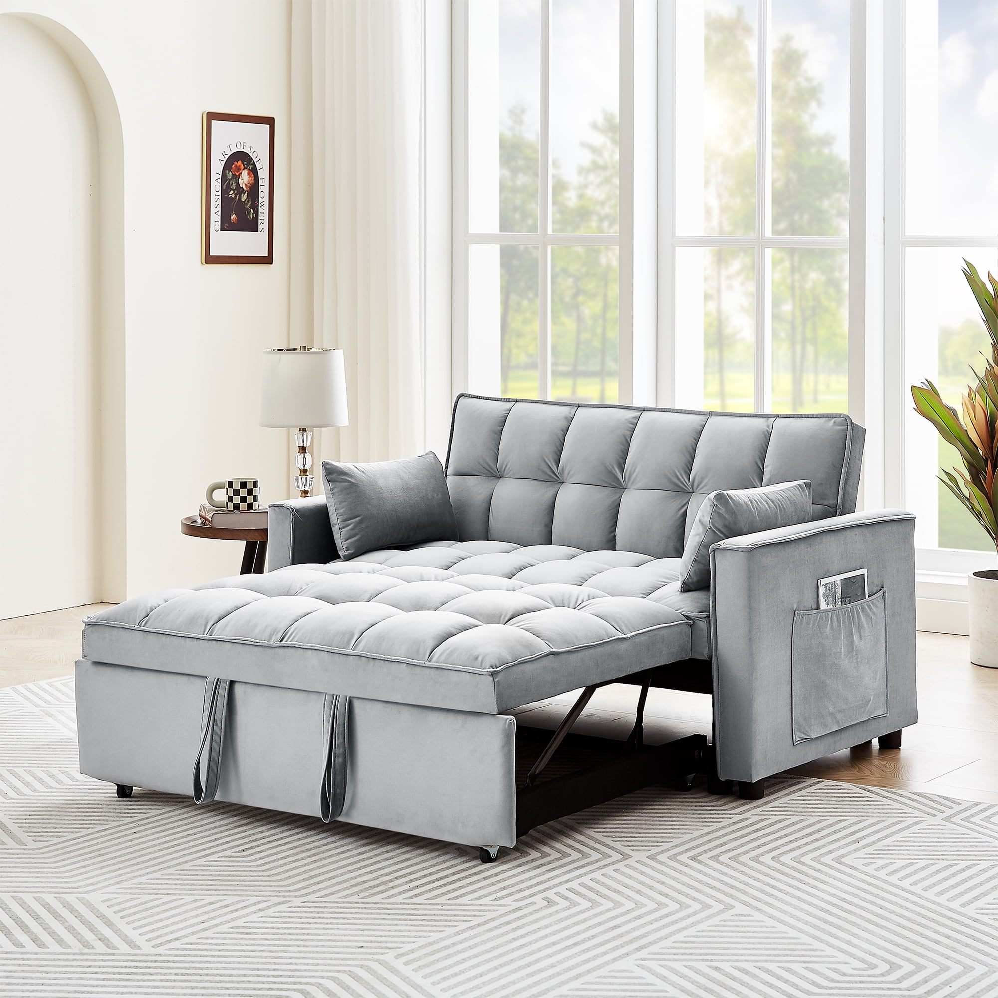 GNIXUU 3 in 1 Sleeper Sofa Couch Bed, Small Tufted Velvet Convertible ...
