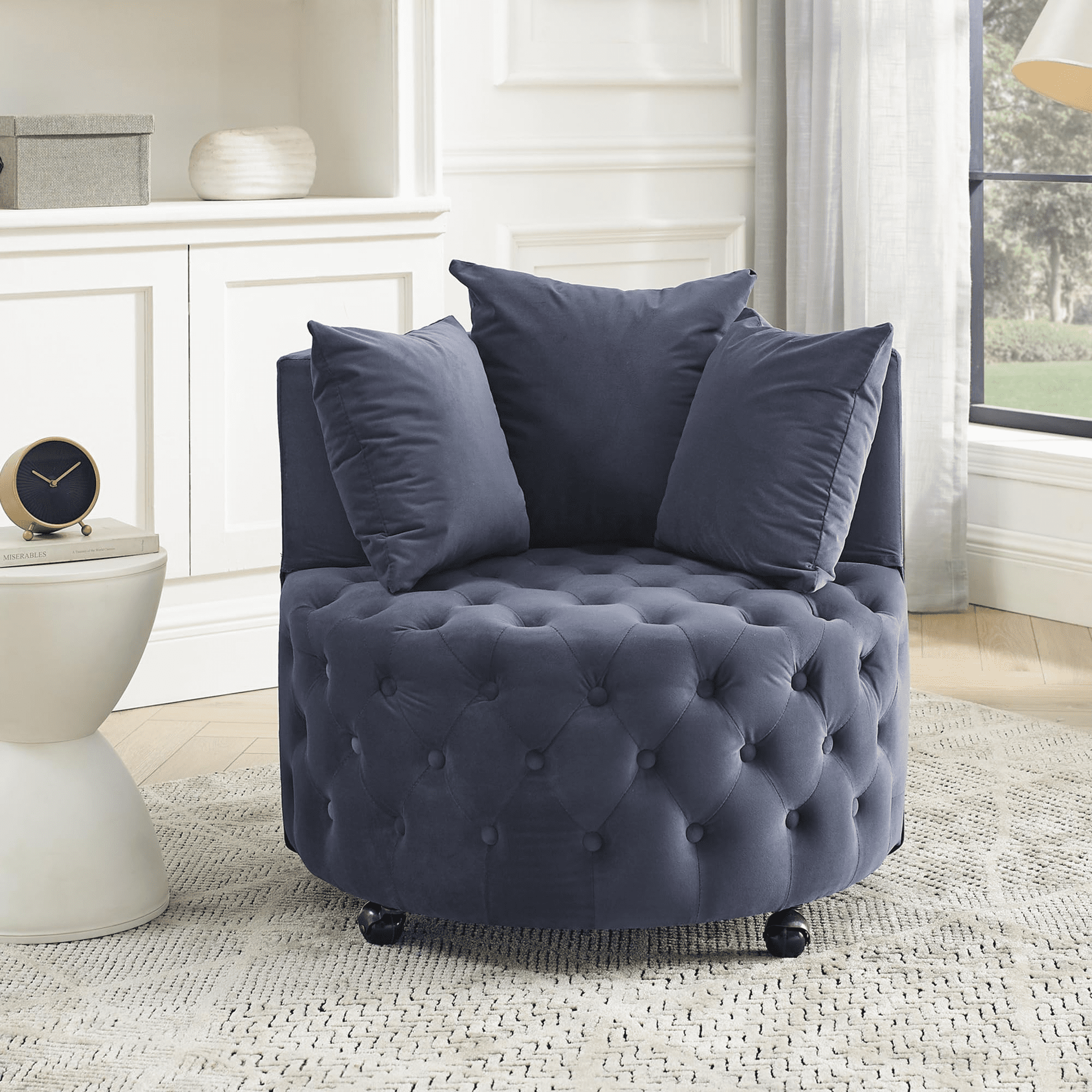 GNIXUU 30” Swivel Barrel Accent Chair, Mid-Century Velvet Round Sofa ...