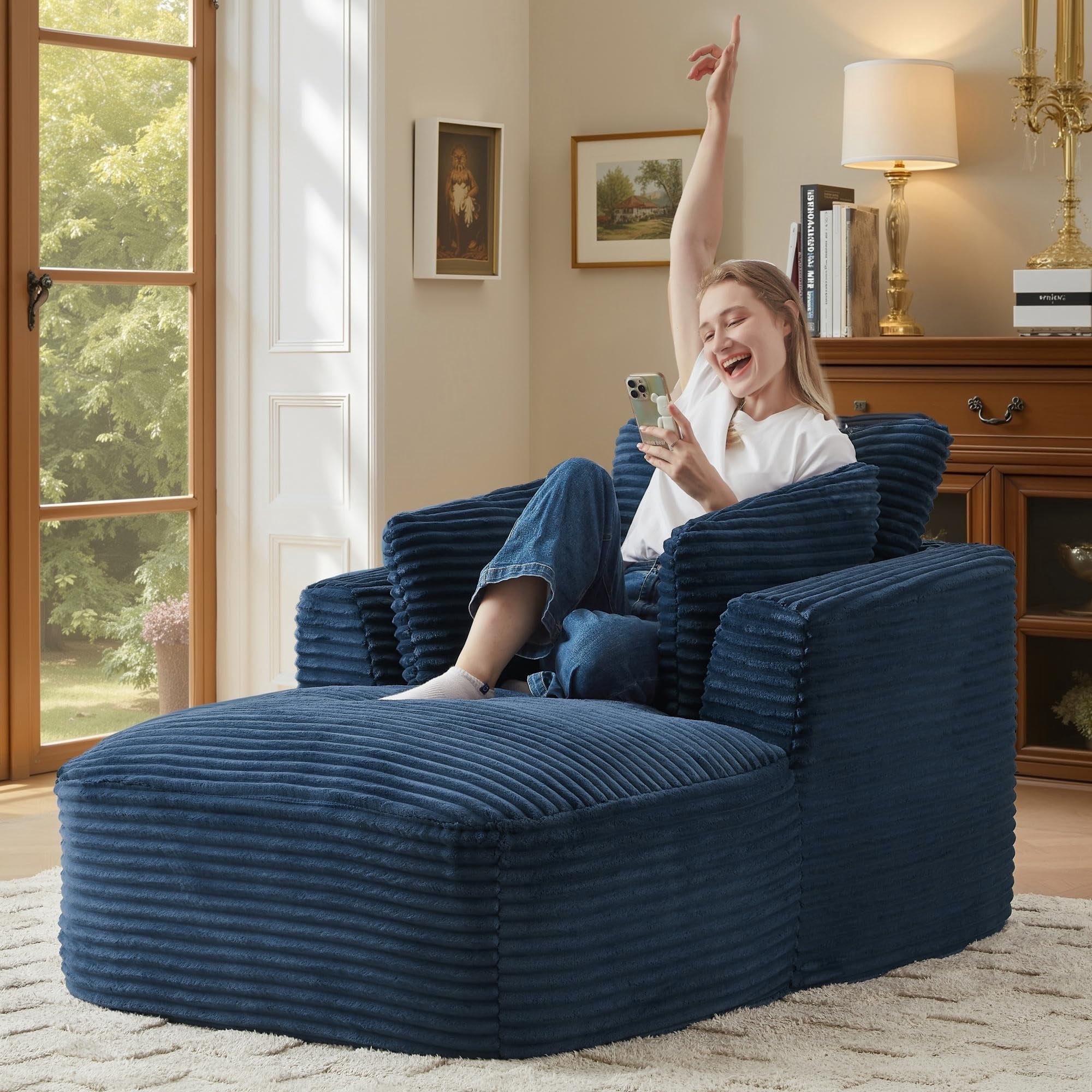 GNIXUU 45"W Boneless Chair Lounge Indoor,Reading Chaise with Deep Seat ...