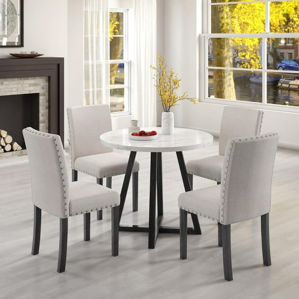 GNIXUU 5 Piece Dining Table Set for 4,Small Round Kitchen Table and ...