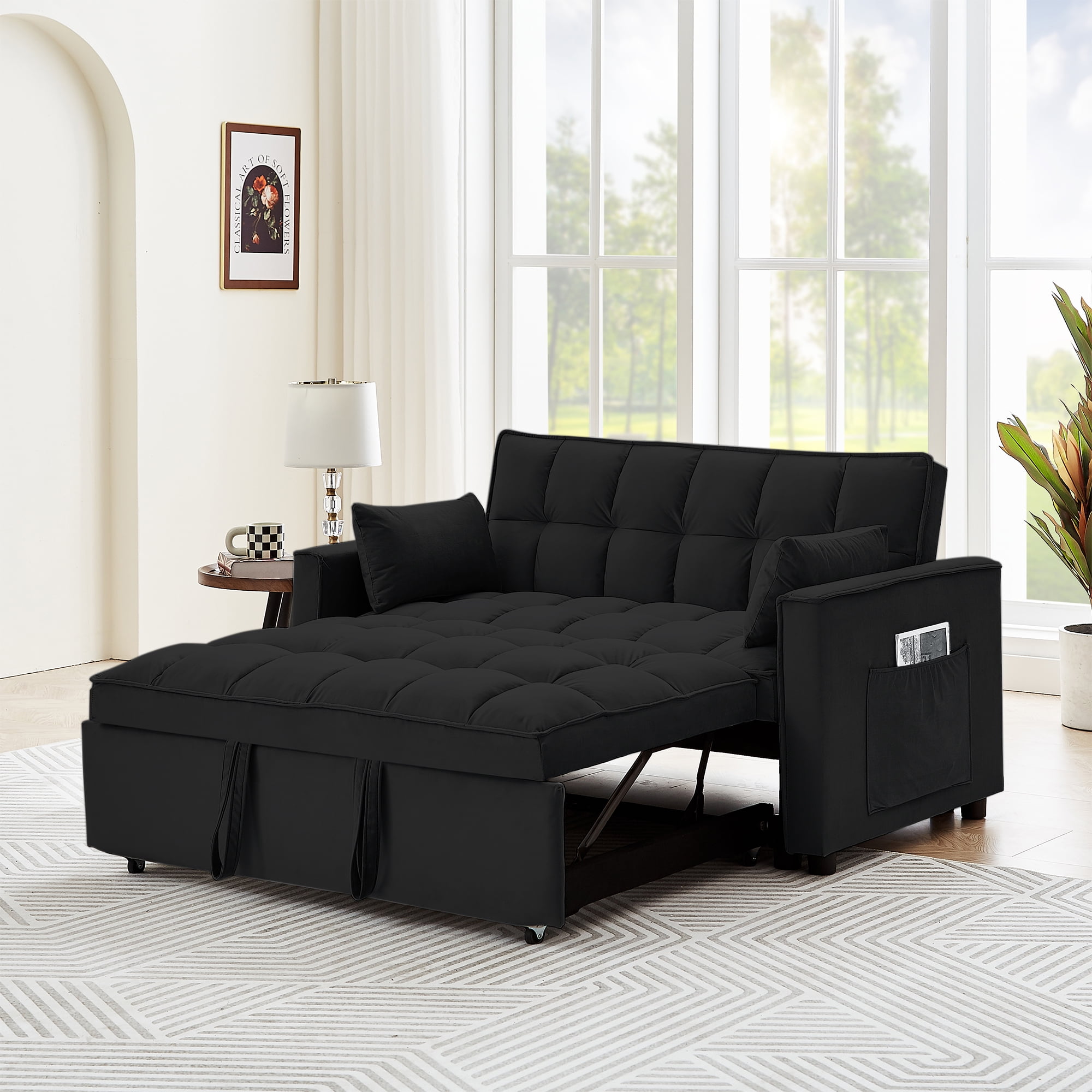 "GNIXUU 55"" Convertible Loveseat Couch Bed for Small Spaces, Velvet ...