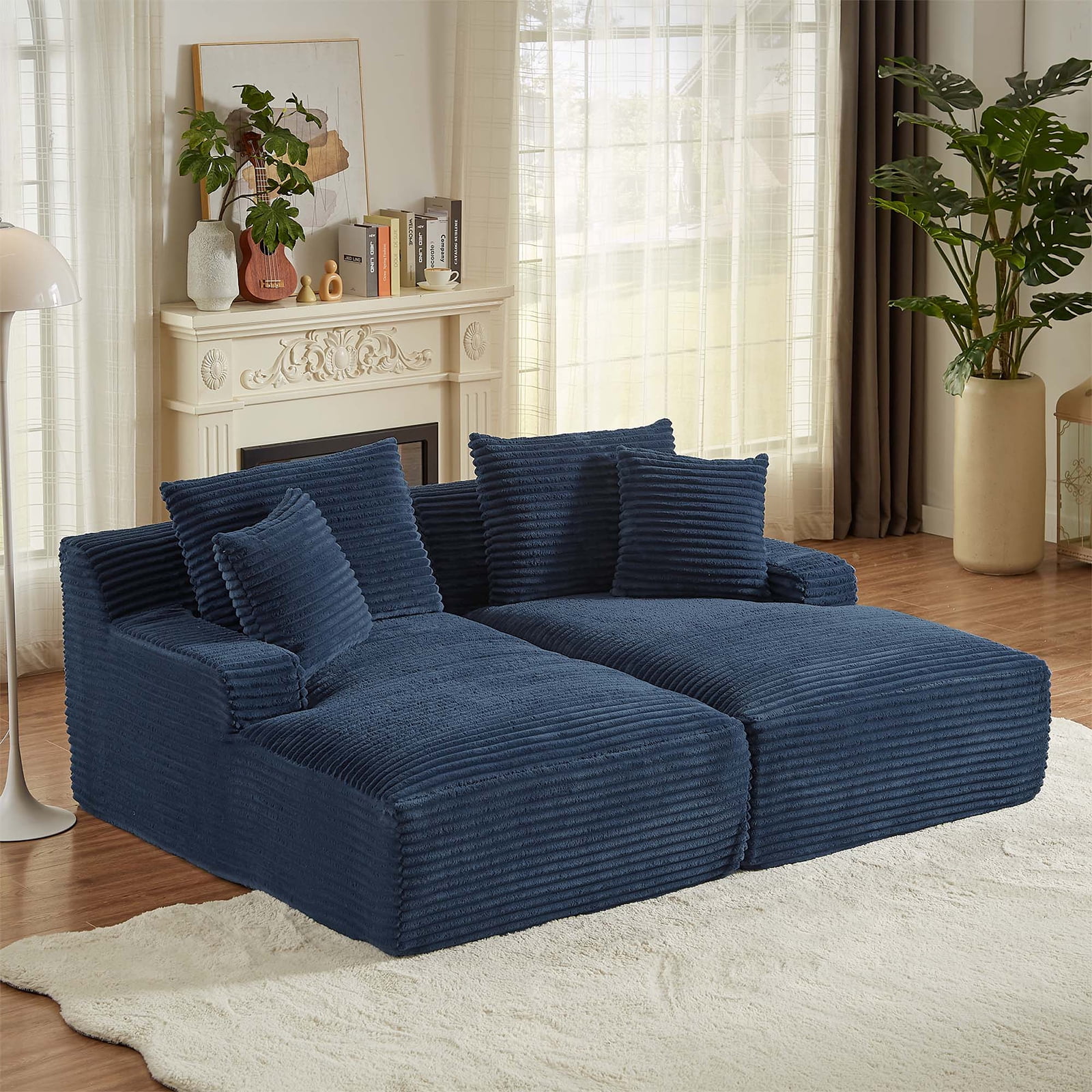GNIXUU 78"Oversized Double Chaise Lounge Indoor, Corduroy Sleeper ...