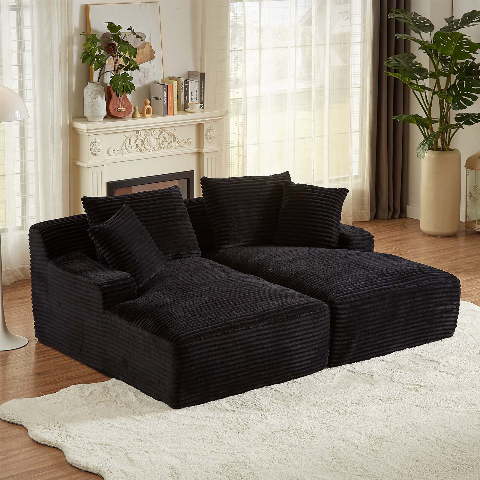 GNIXUU 78"Oversized Double Chaise Lounge Indoor, Corduroy Sleeper ...