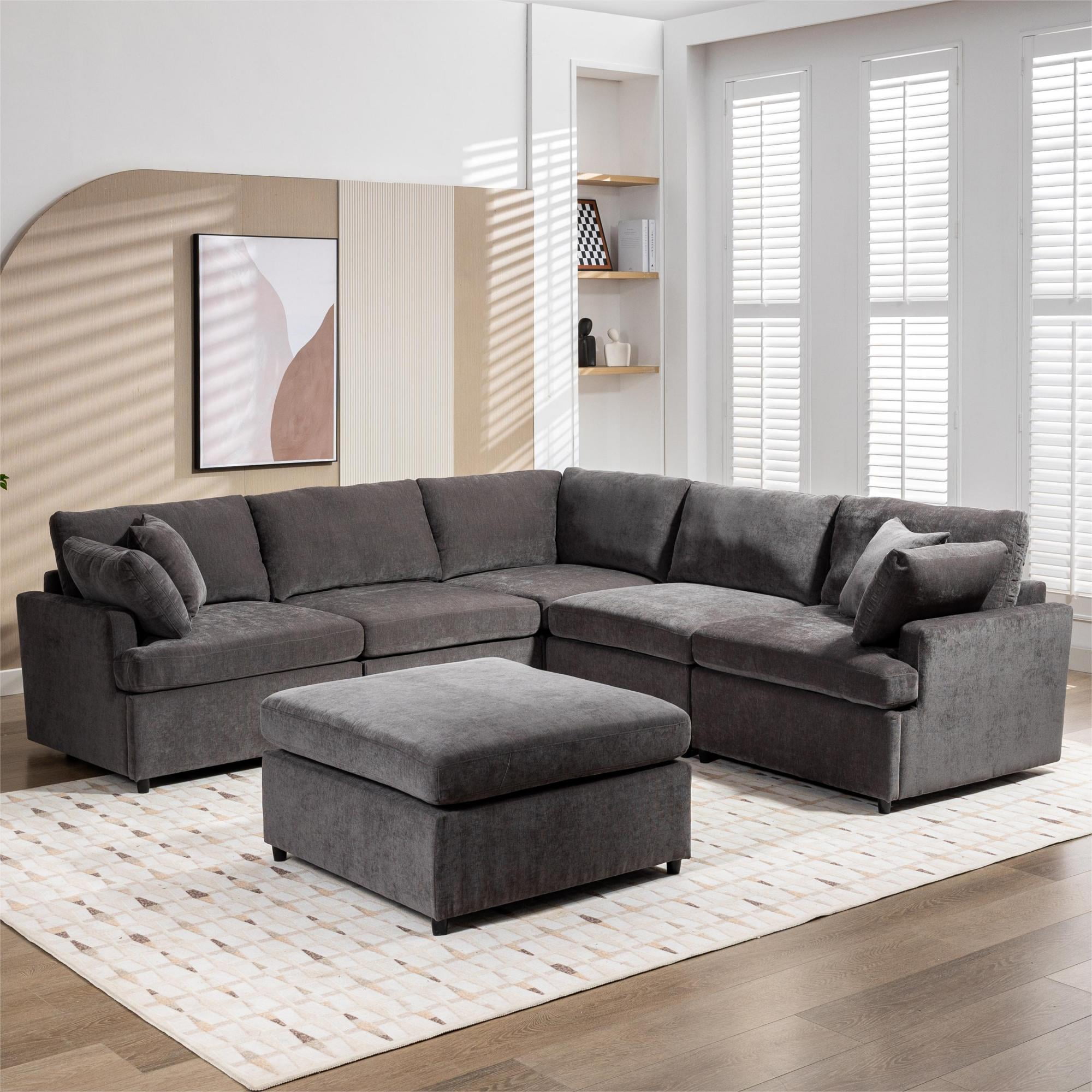 GNIXUU Modular Sectional Sofa L Shaped Couch with Movable Ottoman ...