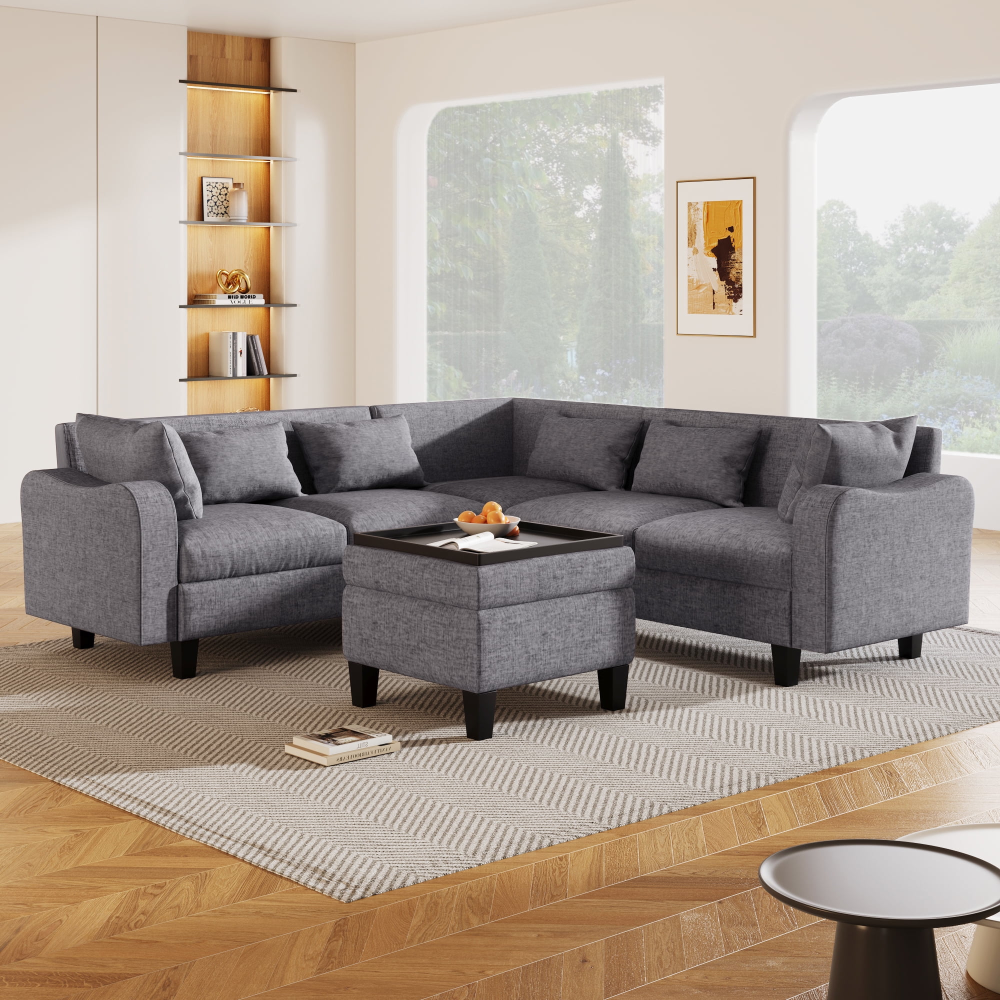 GNIXUU Modular Sectional Sofa Set U Shaped Couch with Storage Ottoman ...