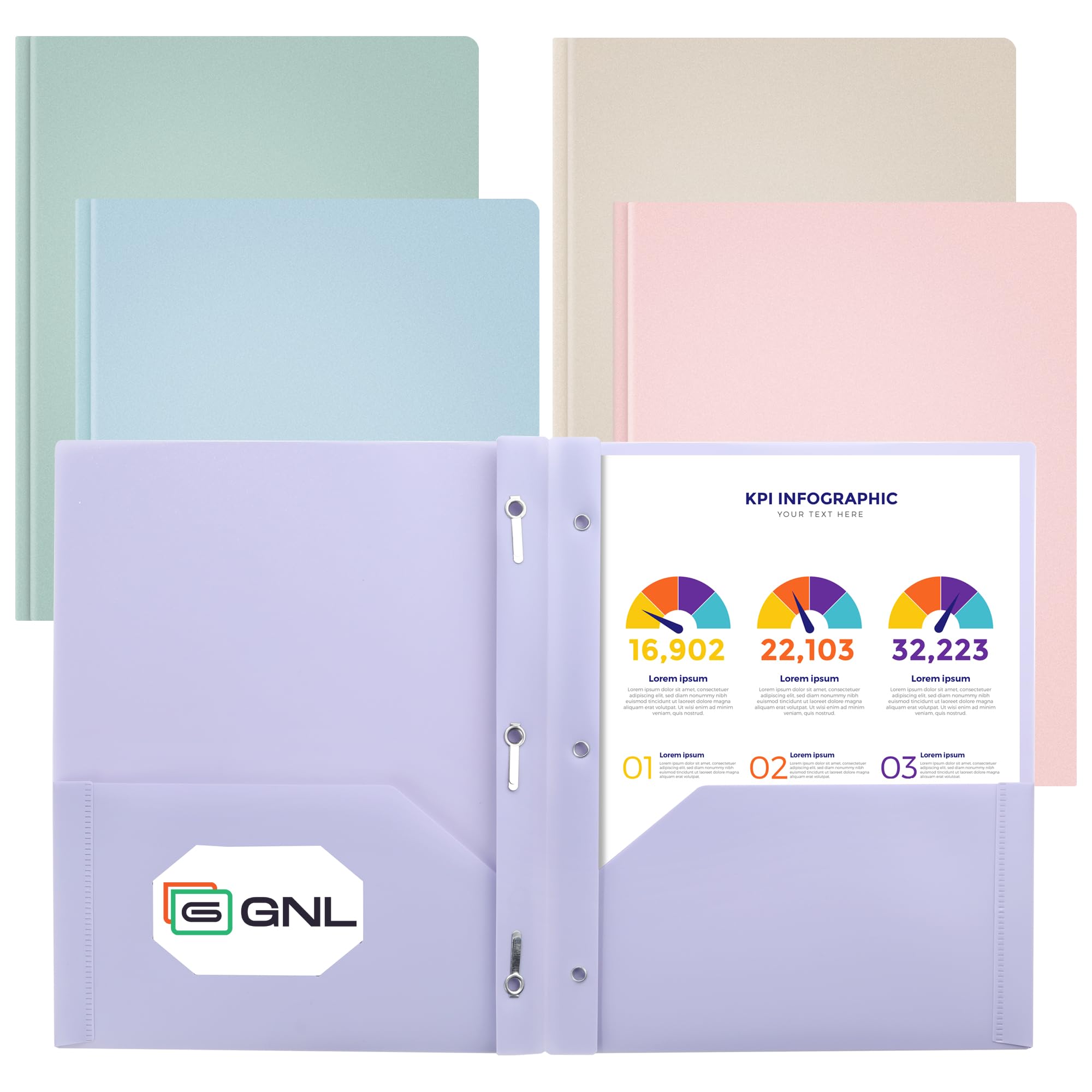 GNL Plastic Folders with Pockets and Prong, Pack of 5, Muted Pastel ...