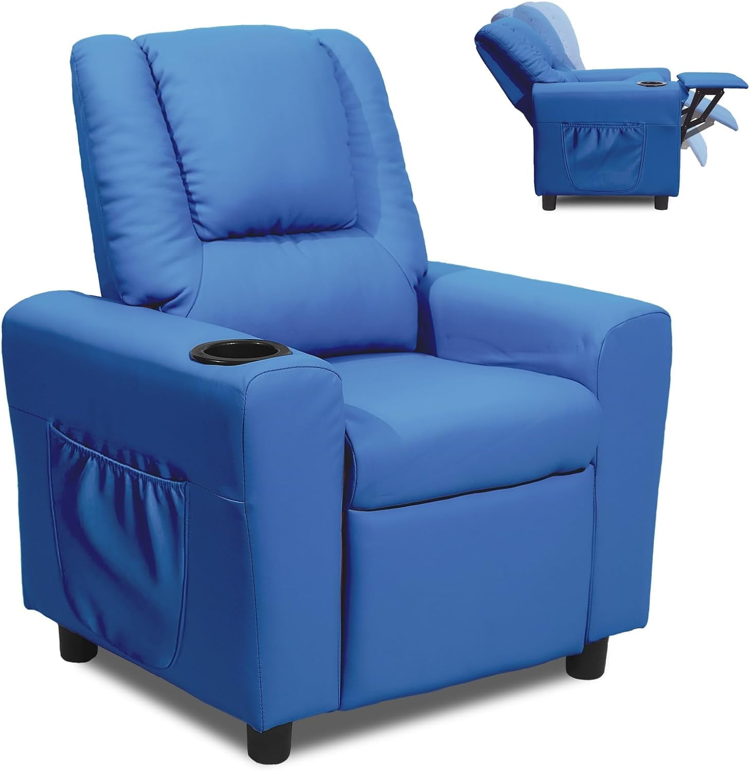 GNMLP Children's Recliner with Cupholder & Pocket, Adjustable Footrest ...