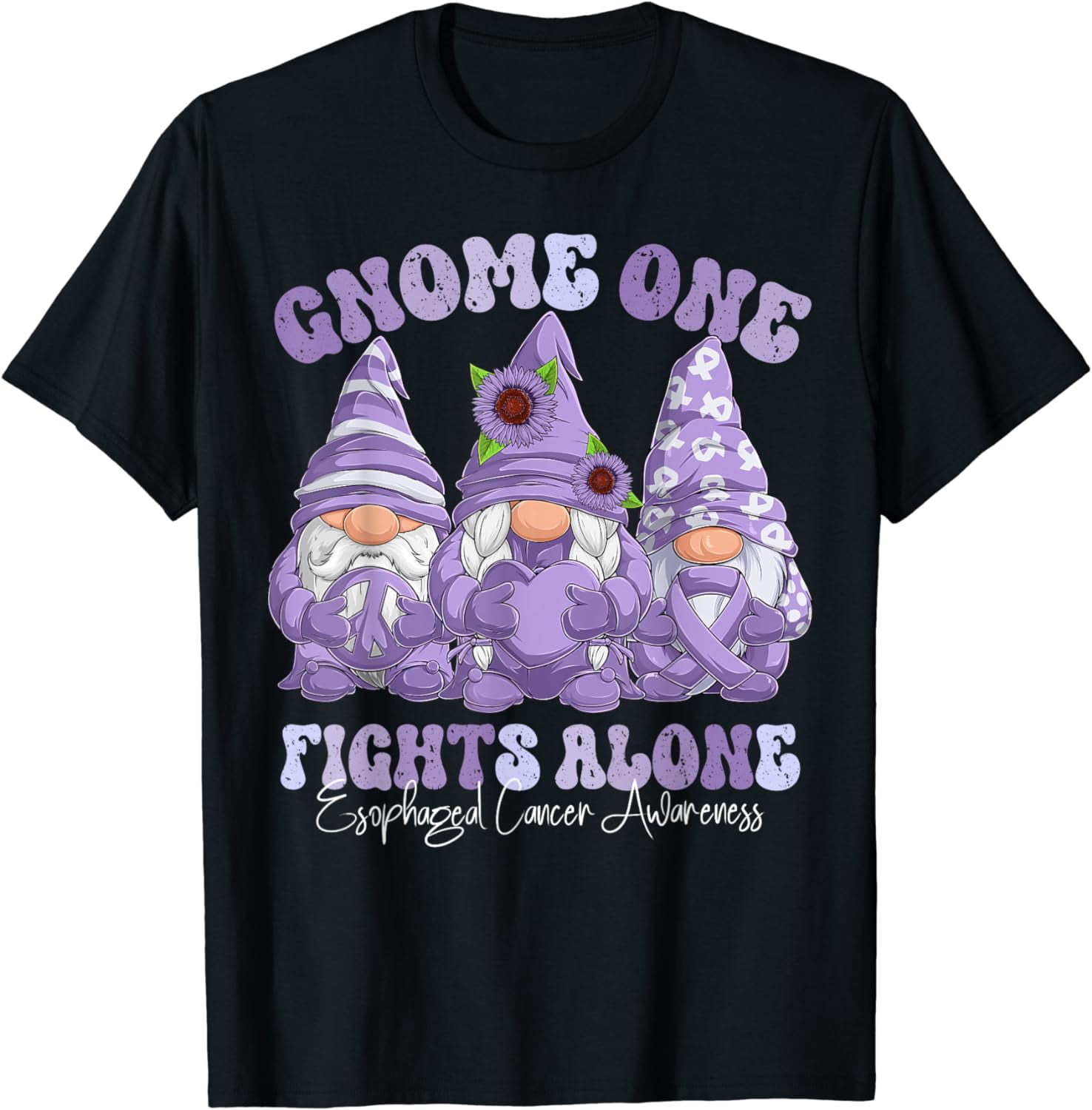 GNOME ONE FIGHTS ALONG Esophozed Covcer AWareness Ribbon Gnomies T ...