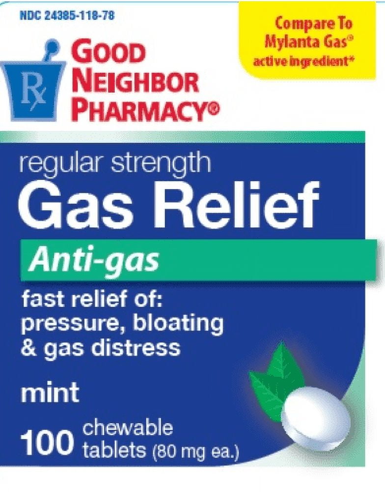 GNP Gas Relief Anti-gas 100 Chewable Tablets Pressure, Bloating & Gas ...
