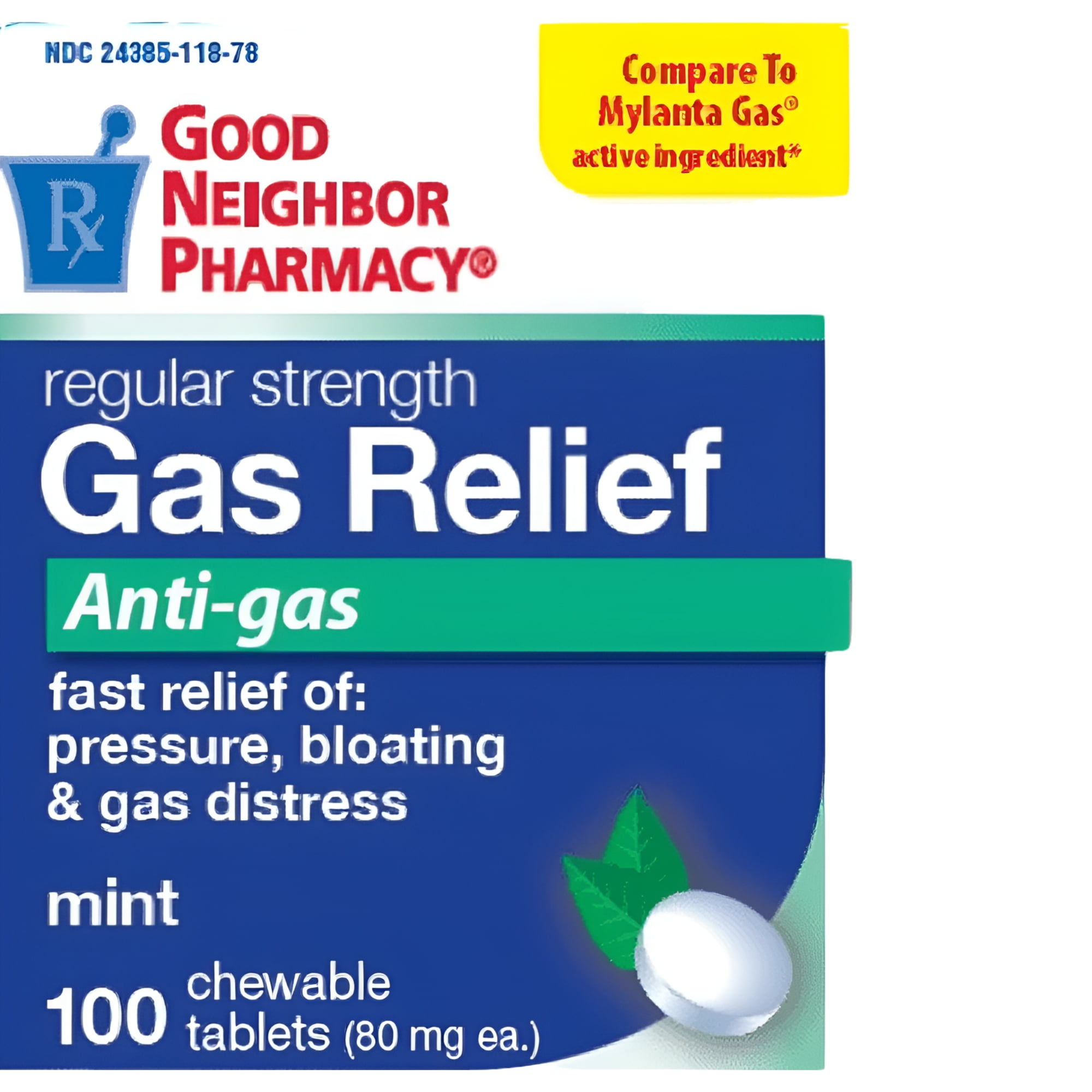 GNP Gas Relief Anti-Gas Tablets, Chewable, Mint Flavor, Simethicone ...