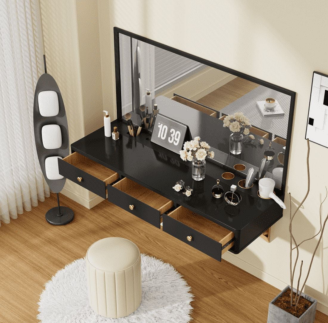 GO 47" Floating Shelf with Drawer, Multi-Purpose Wall-Mounted Vanity ...