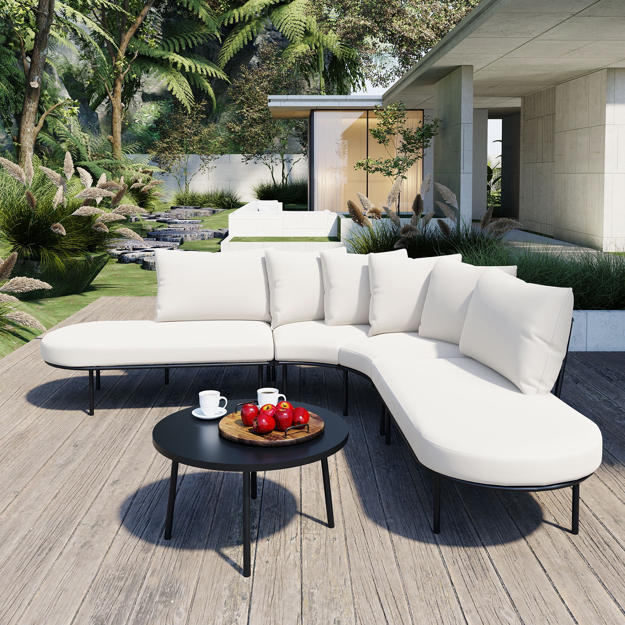GO Patio Beige Half-Moon Curved Outdoor Furniture Sofa Set with Coffee ...