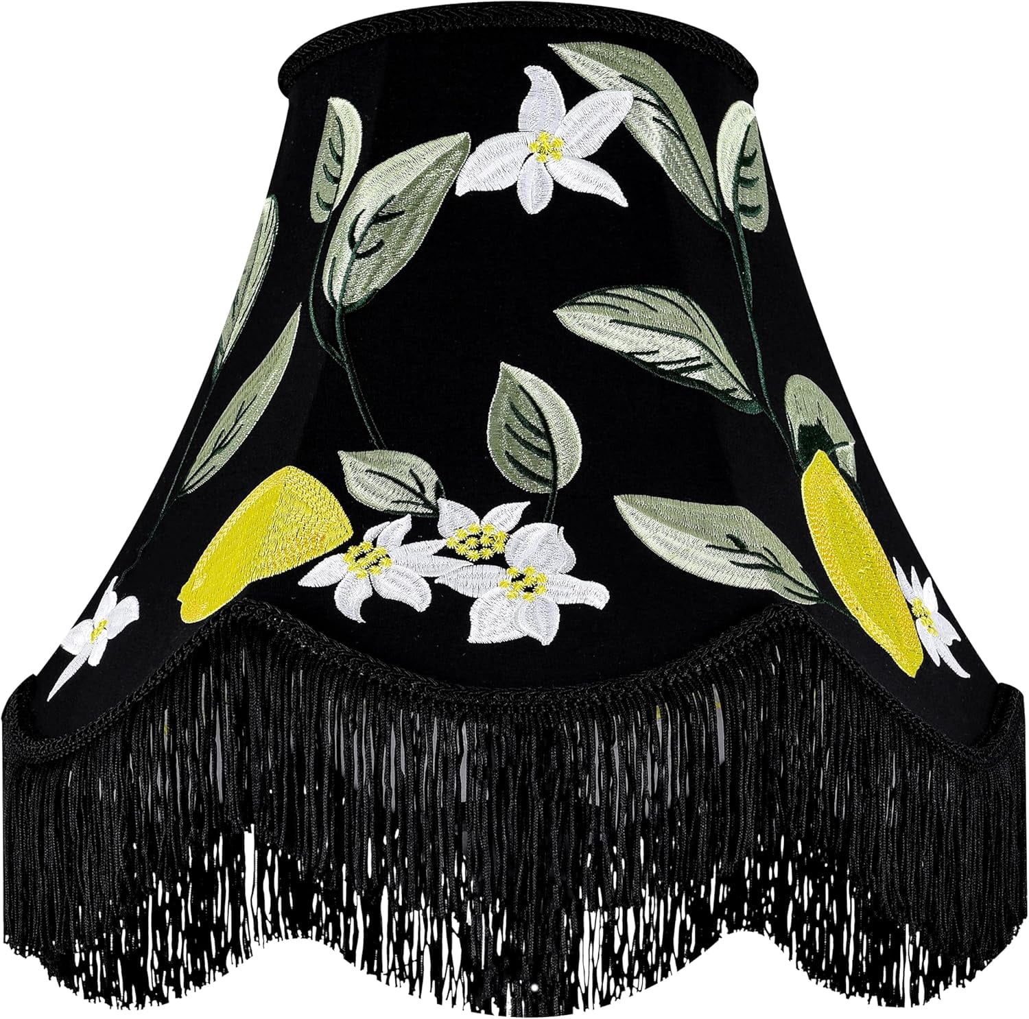 GO&SO Black Floral Embroidery Bell Lamp Shades Set of 1,Handcrafted ...