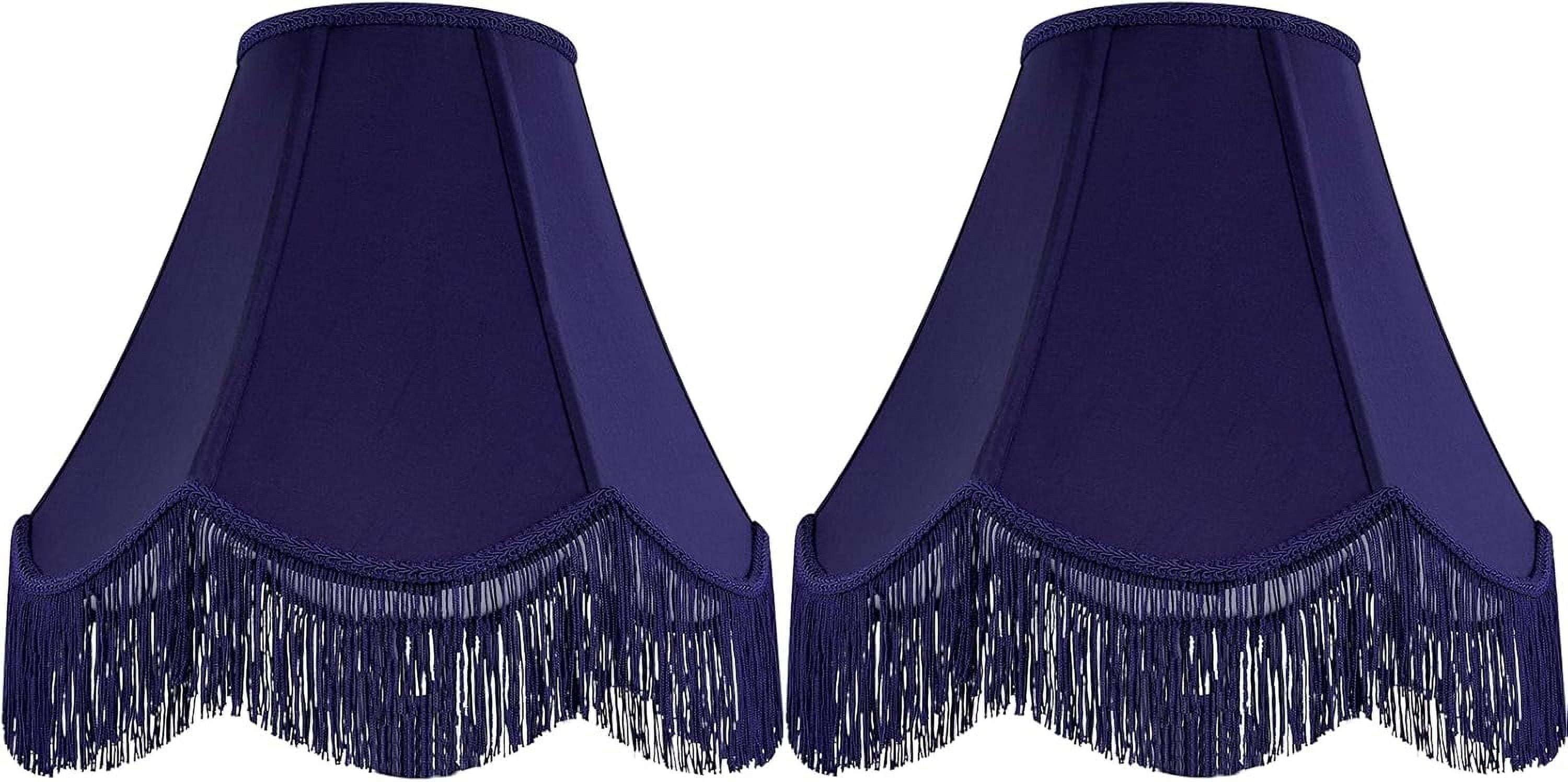 GO&SO Blue Silk Bell Lamp Shades Set of 2 Petal Edge Braid with Blue ...