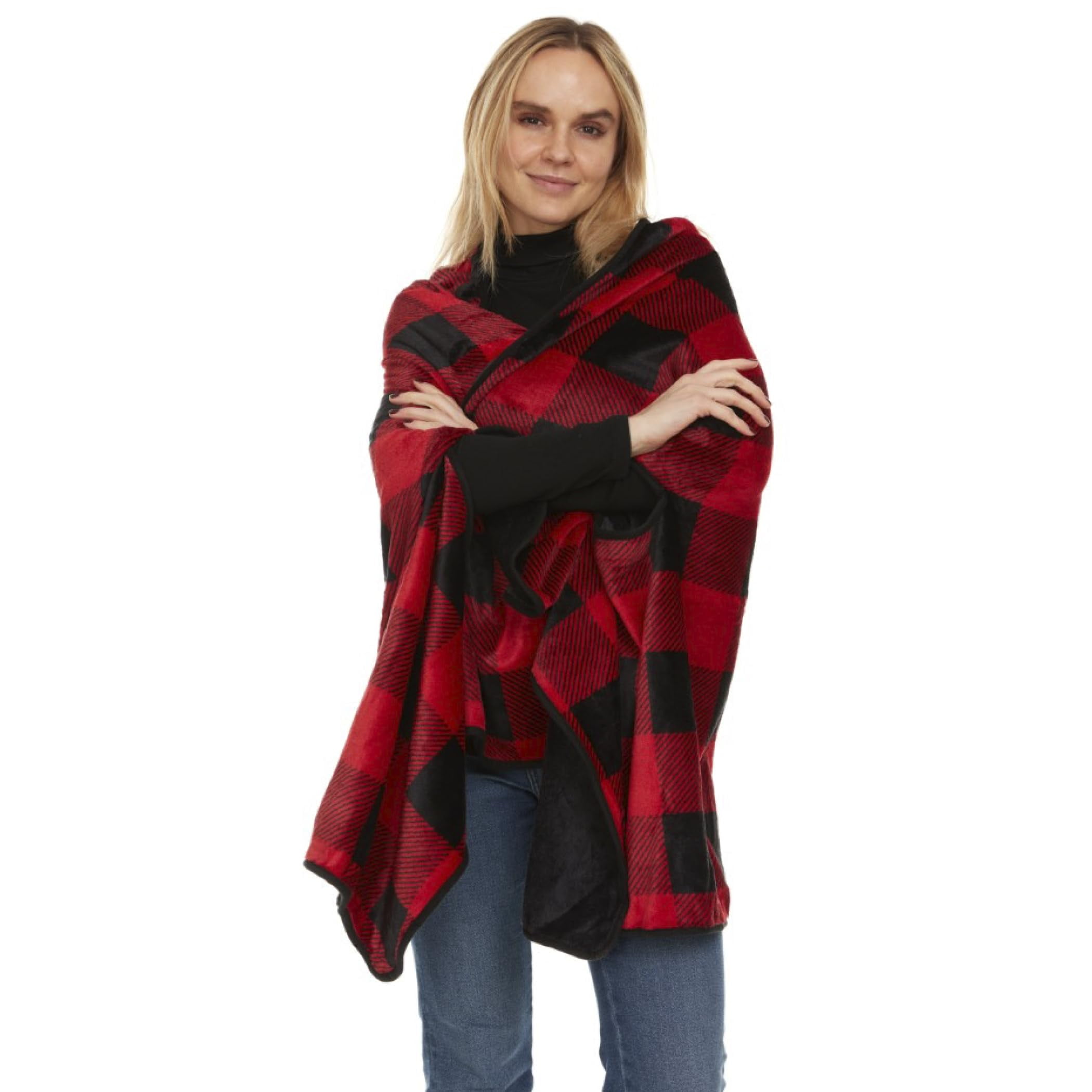 GO UNDER Ladies Reversible Wearable Blanket Wrap with Arm Holes - Soft ...